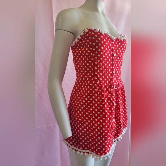 Pants & Jumpsuits | Retro Rockabilly Polka Dot Romper With Pompoms ...